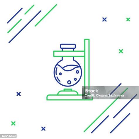 라인 유리 테스트 튜브 플라스크 에 화재 히터 실험 아이콘 흰색 배경에 격리 실험실 장비 컬러풀한 아웃라인 컨셉 벡터 가열장치에 대한 스톡 벡터 아트 및 기타 이미지