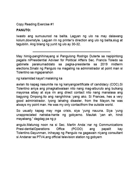 Copy Reading Exercise Pdf