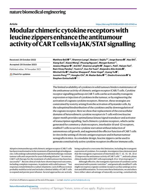 Modular Chimeric Cytokine Receptors With Leucine Zippers Enhance The Antitumour Activity Of Car