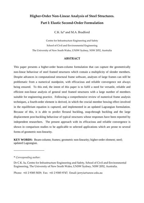 Pdf Higher Order Non Linear Analysis Of Steel Structures Part I