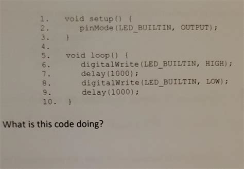 Solved 1 Void Setup F 2 Pinmodeledbuiltin Output 3