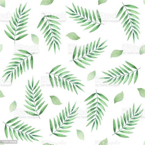 열대 야자 잎의 수채화 이음새가 없는 패턴 녹색 가지와 열대 식물의 잎 직물 디지털 종이 및 스크랩 예약에 적합 0명에 대한 스톡 벡터 아트 및 기타 이미지 Istock