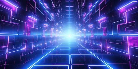premium photo digital grid with blue and pink neon lights presenting