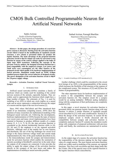 PDF CMOS Bulk Controlled Programmable Neuron For Artificial Neural Networks