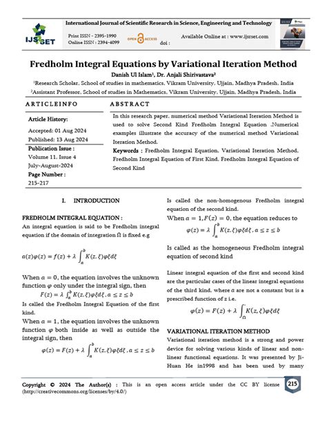 Fredholmintegralequationsbyvariationaliterati Pdf Integral Equation Teaching Mathematics