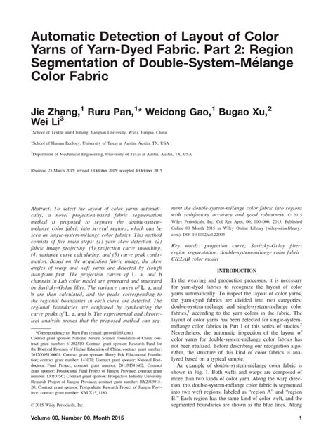 PDF Automatic Detection Of Layout Of Color Yarns Of Yarn Dyed Fabric Part Region