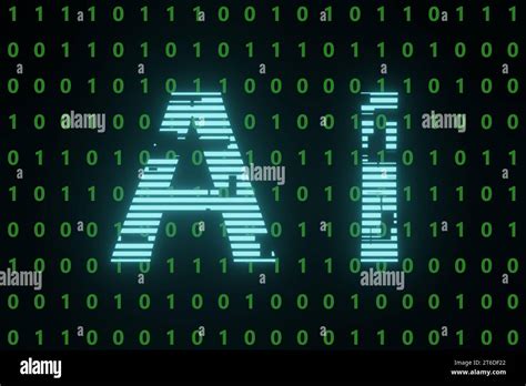 Binary Code On Black Background With AI Artificial Intelligence D Illustration Image Stock