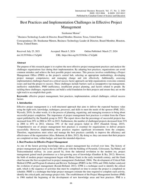 Pdf Best Practices And Implementation Challenges In Effective Project Management