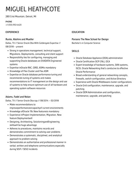 Senior Oracle Dba Resume Samples Velvet Jobs