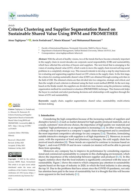 Pdf Criteria Clustering And Supplier Segmentation Based On Sustainable Shared Value Using Bwm