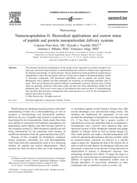 Pdf Nanoencapsulation Ii Biomedical Applications And Current Status Of Peptide And Protein