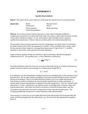 Specific Heat Of Solids Pdf EXPERIMENT Specific Heat Of Solids Object The Object Of This