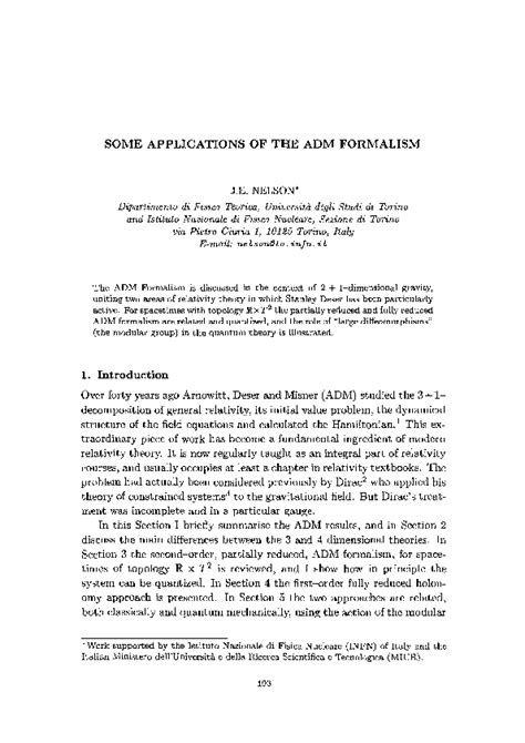 Pdf Some Applications Of The Adm Formalism