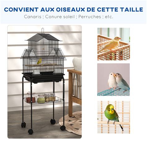 Pawhut Cage à Oiseaux Design Maison Mangeoires Perchoirs 3 Portes
