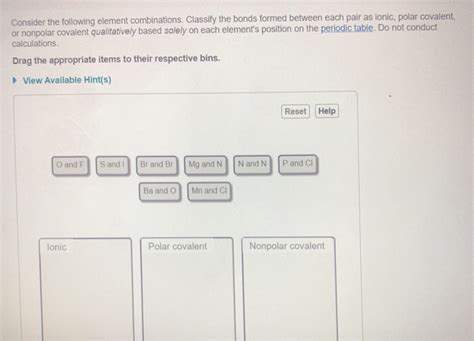 solved consider the following element combinations classify