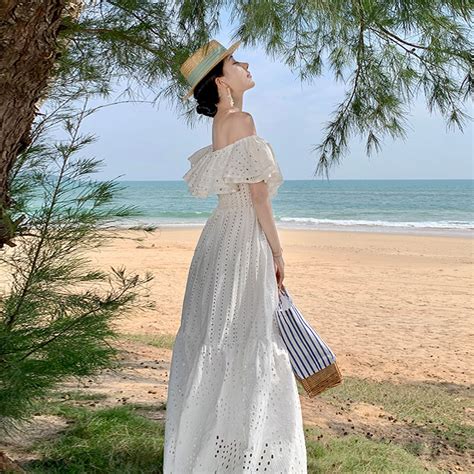 셀프웨딩 여름 레이스 오프숄더 화이트 롱원피스 브라이덜샤워 결혼식 촬영 허니문 휴양지 바캉스 해외여행 비치 드레스