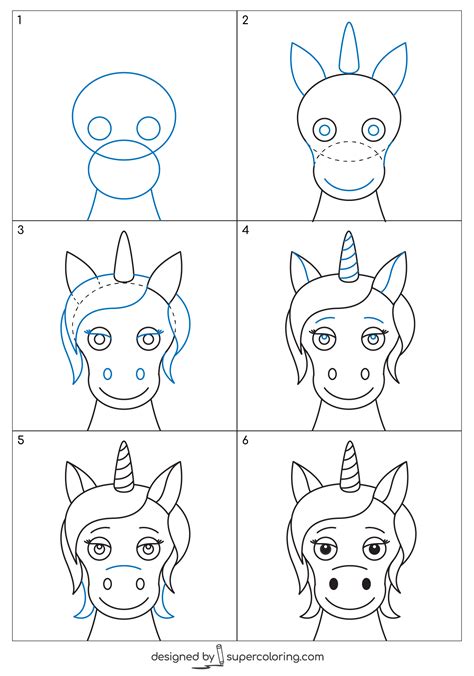 how to draw a unicorn head step by step