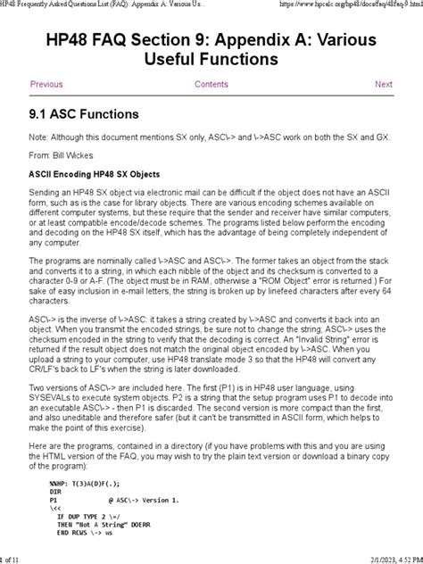 hp48 frequently asked questions list faq appendix a various useful