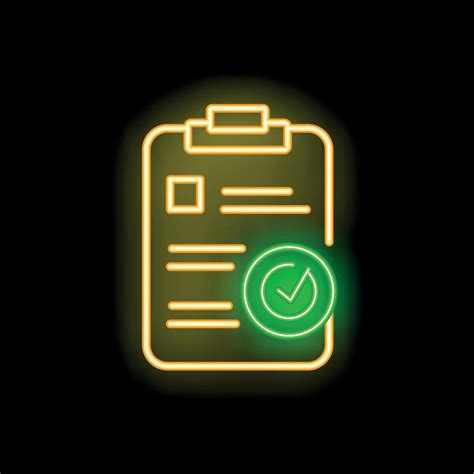 Neon Icon Of Clipboard With Checklist Showing Check Mark Symbol For Successful Completion