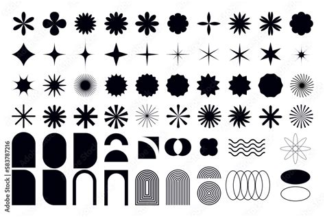 Y2k Brutalism Shapes Minimalist Geometric Elements Star Flower Sunray Arc Form For Bold