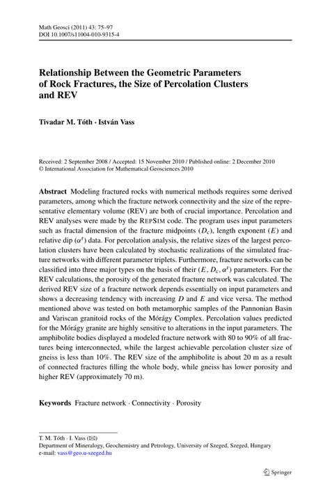 Pdf Relationship Between The Geometric Parameters Of Rock Fractures