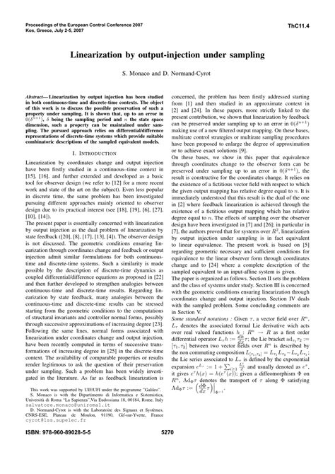 Pdf Linearization By Output Injection Under Sampling
