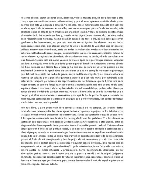 Discurso De La Pastora Marcela Don Quijote De La Mancha Pdf Amor