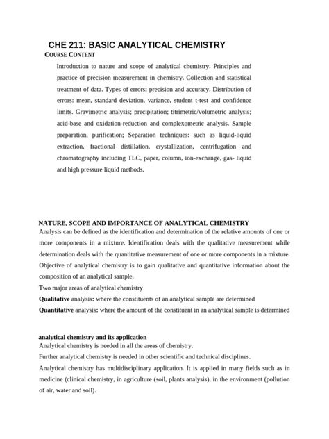 Che 211 Lecture 1 And 2 Pdf Analytical Chemistry Accuracy And