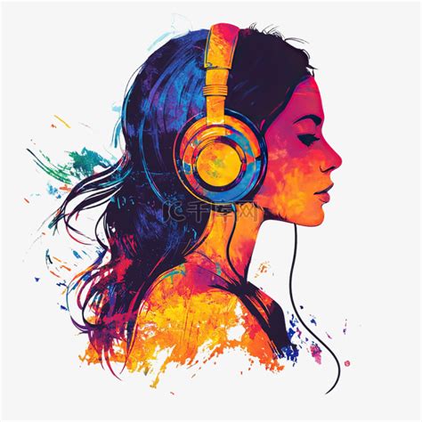 彩色耳机享受音乐的女人素材图片免费下载 千库网