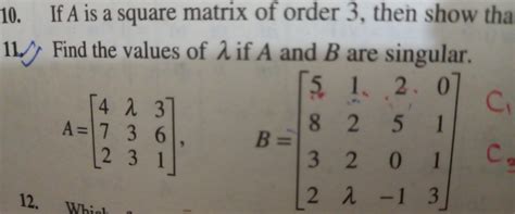 solved 10 if a is a square matrix of order 3 then show tha 11 find