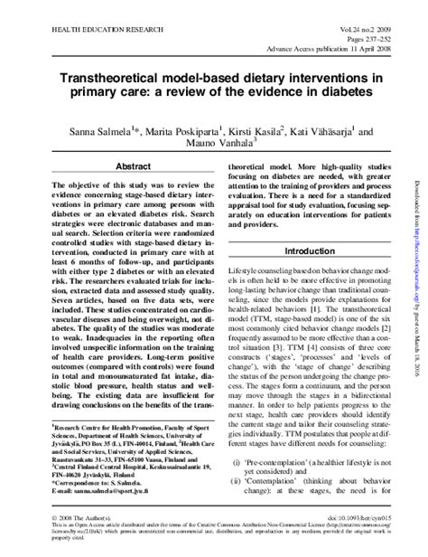 Pdf Transtheoretical Model Based Dietary Interventions In Primary