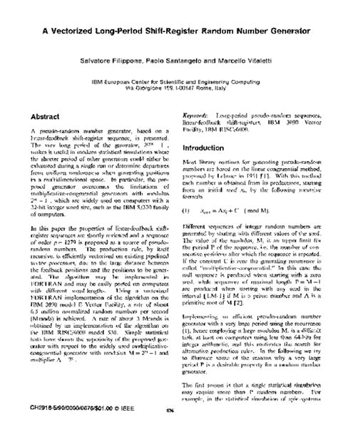 Pdf A Vectorized Long Period Shift Register Random Number Generator