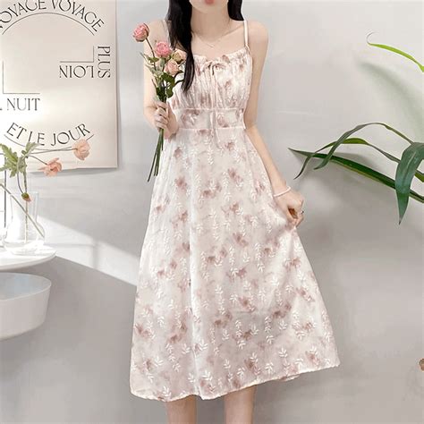마이블링 스모크밴딩3color어깨끈조절o 벚꽃 자수 리본 나시 끈나시 뷔스티에 롱원피스 밴딩 여름 데이트룩 바다 바캉스 휴양지룩 여행룩