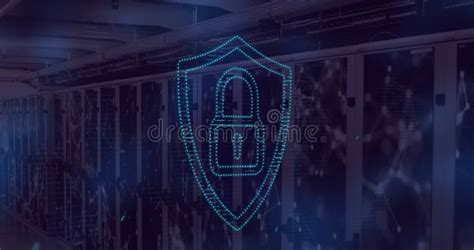 Image Of Security Padlock Icon Over Network Of Connections Against Computer Server Room Stock