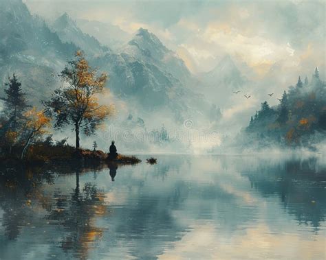 Contemplative Wanderer By A Placid Lake Stock Image Image Of
