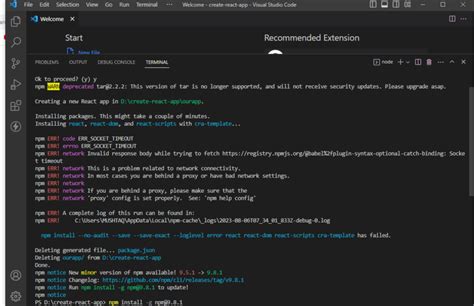 Using The Command Create React App In Vs Code After Some Time I Get The Following Error Can