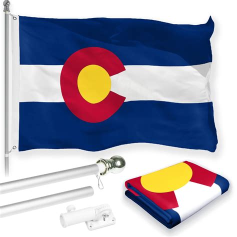 G128 Combo Pack 6 Feet Tangle Free Spinning Flagpole Silver Colorado