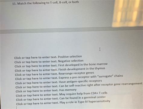 Match The Following To T Cell B Cell Or Both Chegg