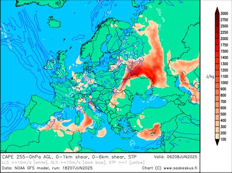 Europe Mucape 255 0hpa Low Level Shear Deep Layer Shear Suomen Sääkeskus