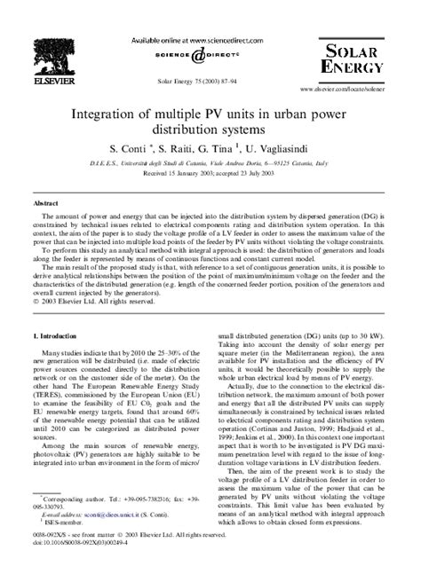 Pdf Integration Of Multiple Pv Units In Urban Power Distribution Systems