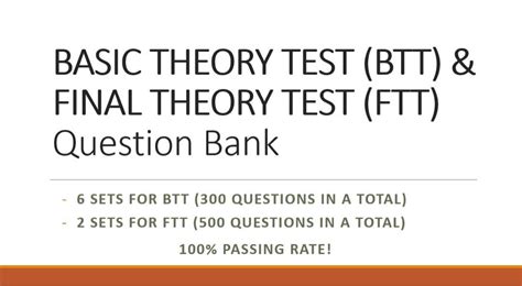 Basic Theory Test Btt And Final Theory Test Ftt Driving Test