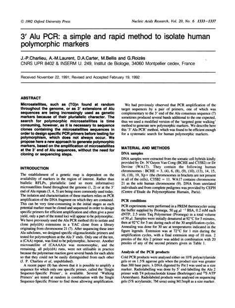 Pdf 3 Alu Pcr A Simple And Rapid Method To Isolate Human