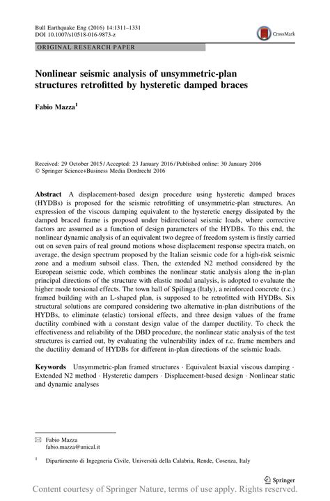 Nonlinear Seismic Analysis Of Unsymmetric Plan Structures Retrofitted By Hysteretic Damped