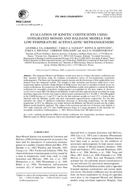 Pdf Evaluation Of Kinetic Coefficients Using Integrated Monod And
