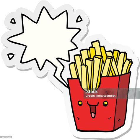 연설 거품 스티커와 감자 튀김의 귀여운 만화 상자 귀여운에 대한 스톡 벡터 아트 및 기타 이미지 귀여운 그런지 이미지 기법 기포 Istock