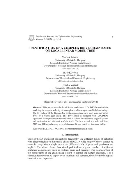 Pdf Identification Of A Complex Drive Chain Based On Local Linear Model Tree
