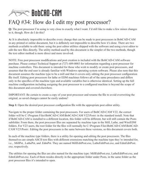 How Do I Edit My Post Processor Bobcad Cam Inc