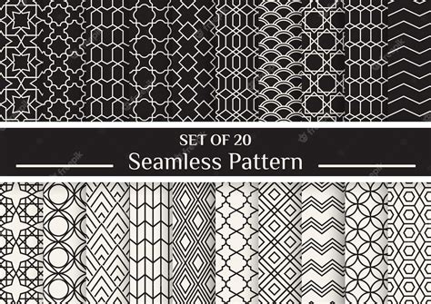 Premium Vector Set Of Abstract Monochrome Geometric Seamless Patterns