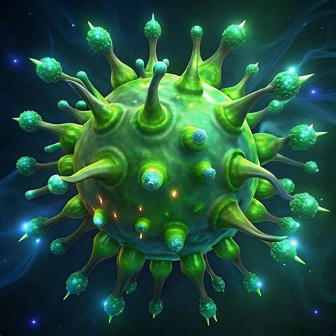 A Vibrant Green Viruslike Particle Is Depicted With Numerous Protrusions Premium Ai Generated