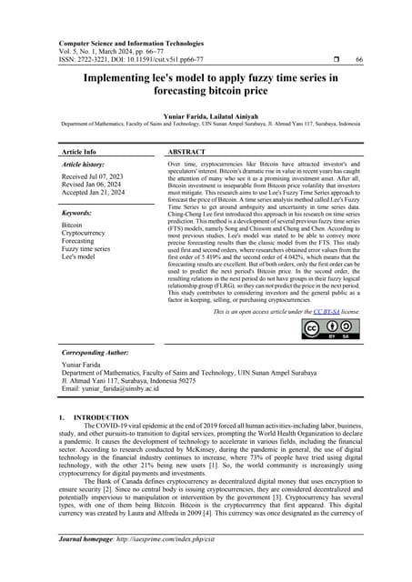 Implementing Lees Model To Apply Fuzzy Time Series In Forecasting Bitcoin Price Pdf